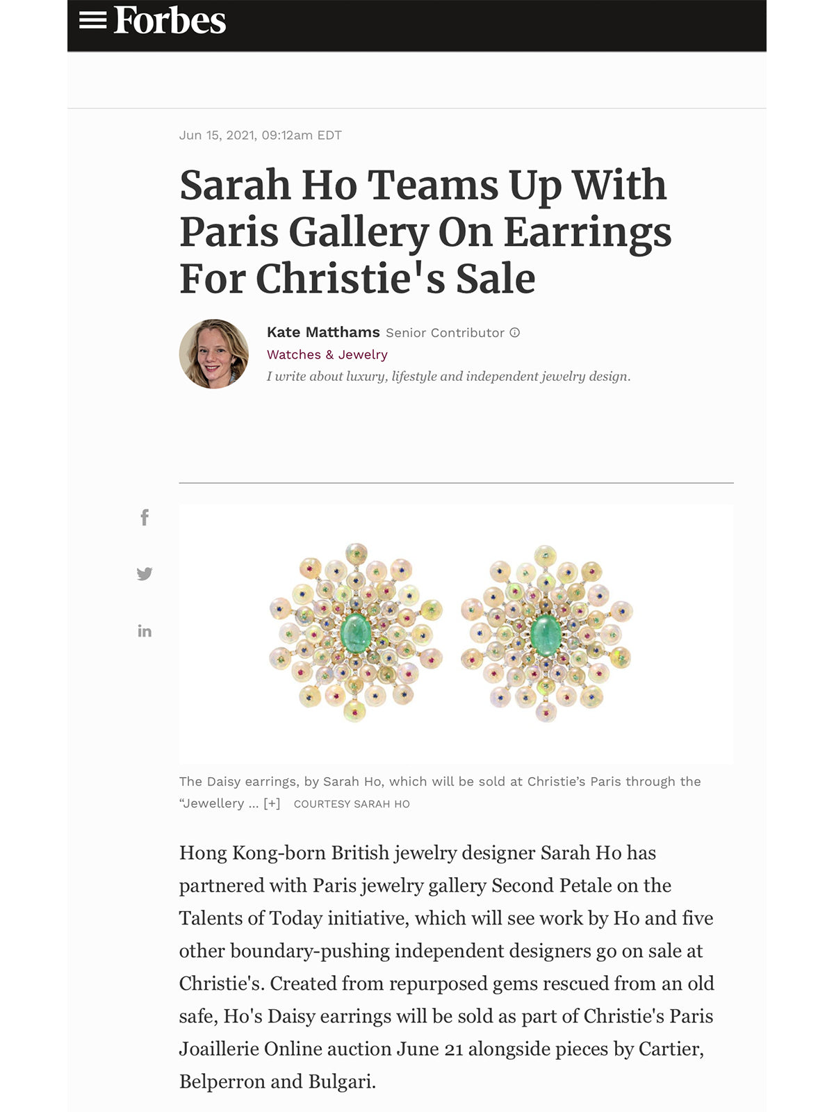 Forbes Article - Sarah Ho at Christie's with Second Petale | Sarah Ho ...